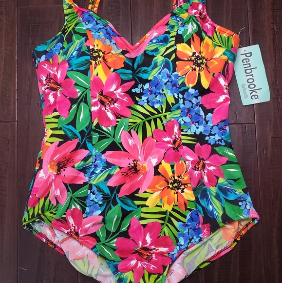 penbrooke | Swim | Bold Floral Halter One Piece Swimsuit Sz 22w | Poshmark